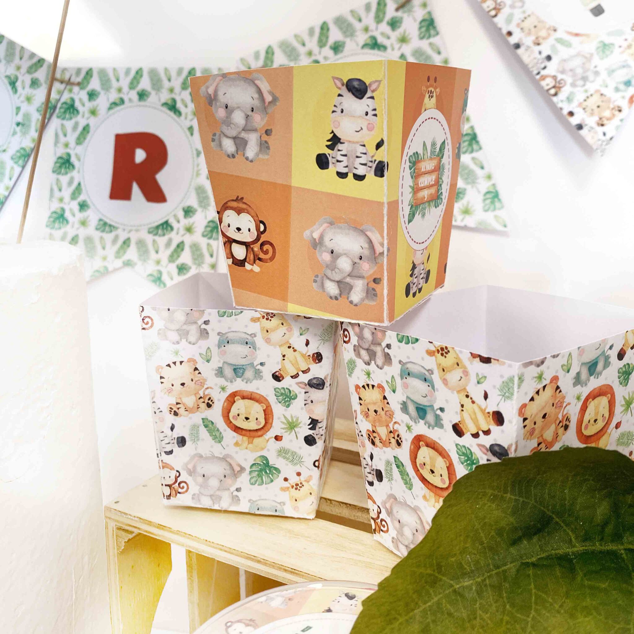 Caja de cumpleaños decoración Safari