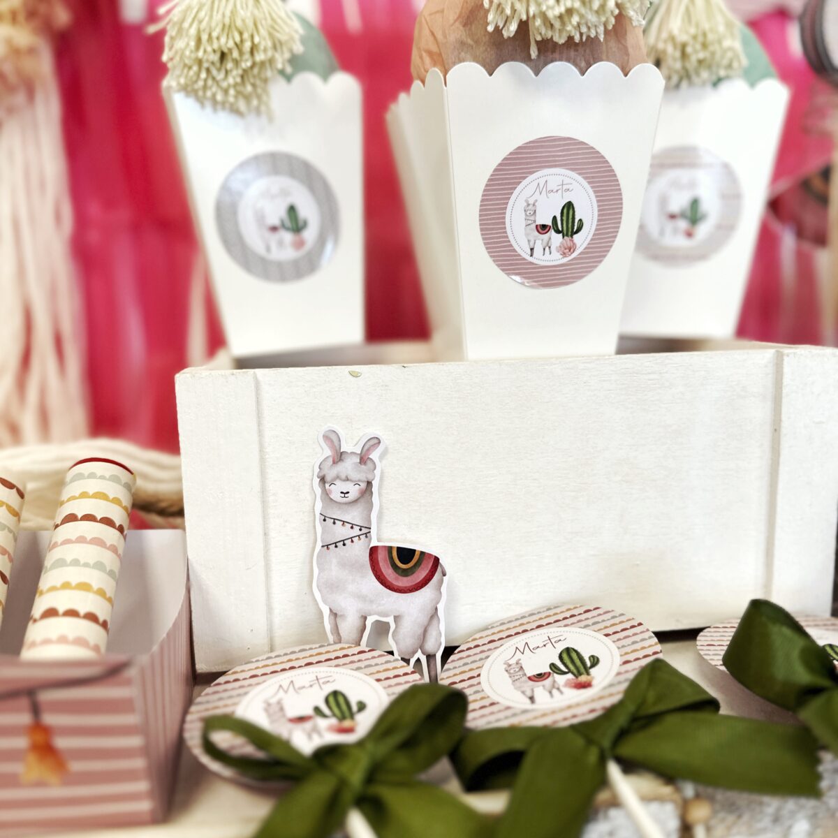 Caja de fiesta de cumpleaños Llamas y Cactus