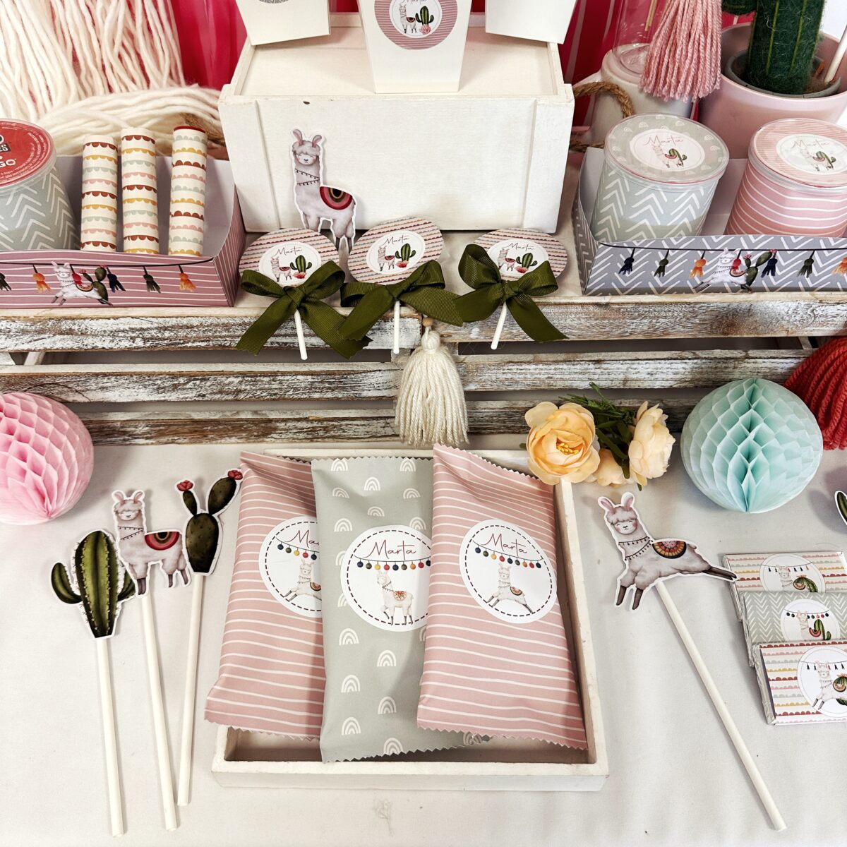 Caja de fiesta de cumpleaños Llamas y Cactus